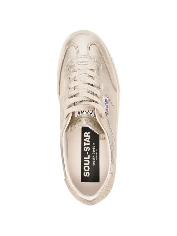 GOLDEN GOOSE Soul Star Laminated Leather Sneakers With Crackled Leather Heel Tab - Silver