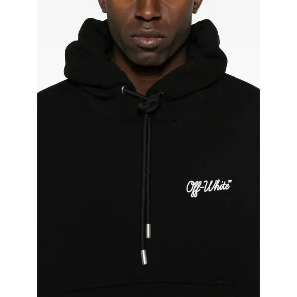 Off-White Drawstring Hood Hoodie With Logo Print - Black