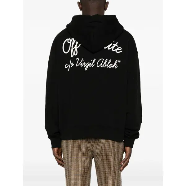 Off-White Drawstring Hood Hoodie With Logo Print - Black