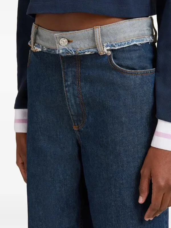 Marni Cuffed Jeans With Embroidered Detail - Blue