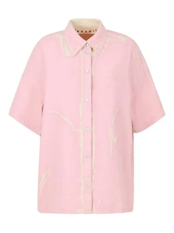 Marni Short-sleeved Denim Shirt With Irregular Print - Multicolor