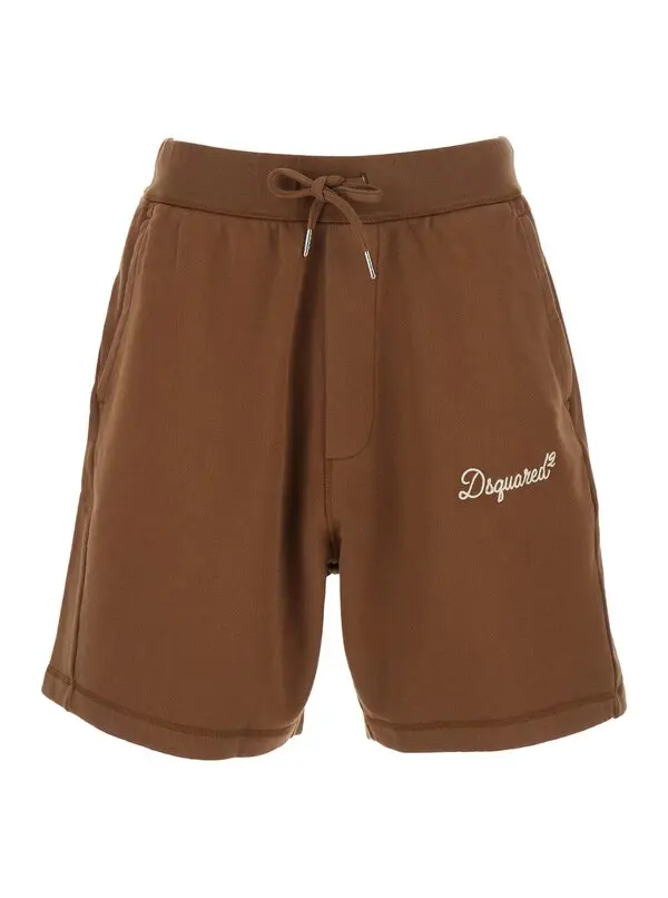Dsquared2 Cotton Drawstring Shorts With Logo Lettering - Brown