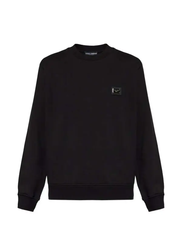 Dolce & Gabbana Crewneck Sweatshirt With Logo Plaque - Black