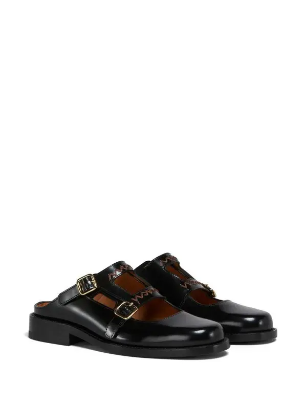 Marni Calfskin Buckle Mules - Black