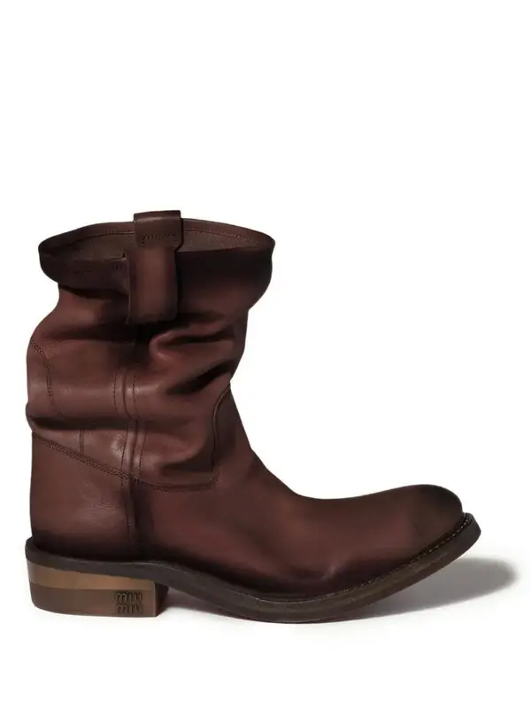 Miu Miu Aged Look Leather Ankle Boots - Brown