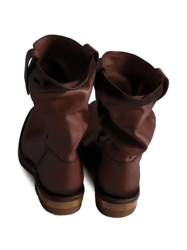 Miu Miu Aged Look Leather Ankle Boots - Brown