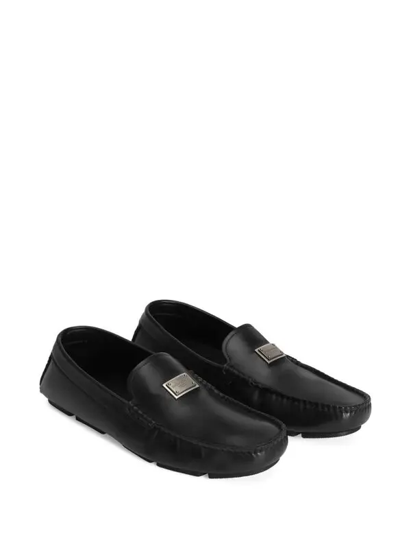 Dolce & Gabbana Leather Loafers With Logo Plaque - Black