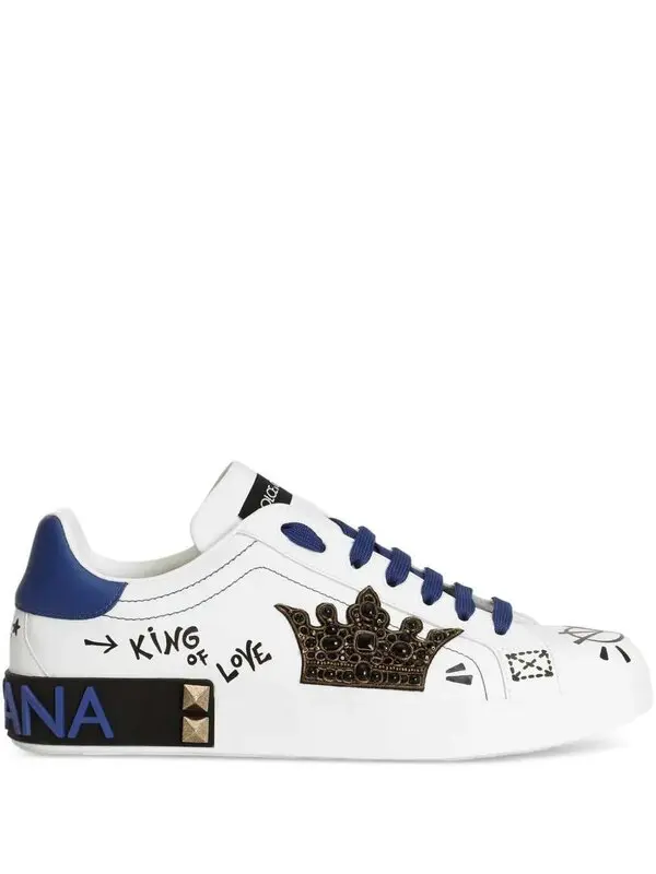 Dolce & Gabbana Portofino Embellished Calfskin Sneakers - Blue