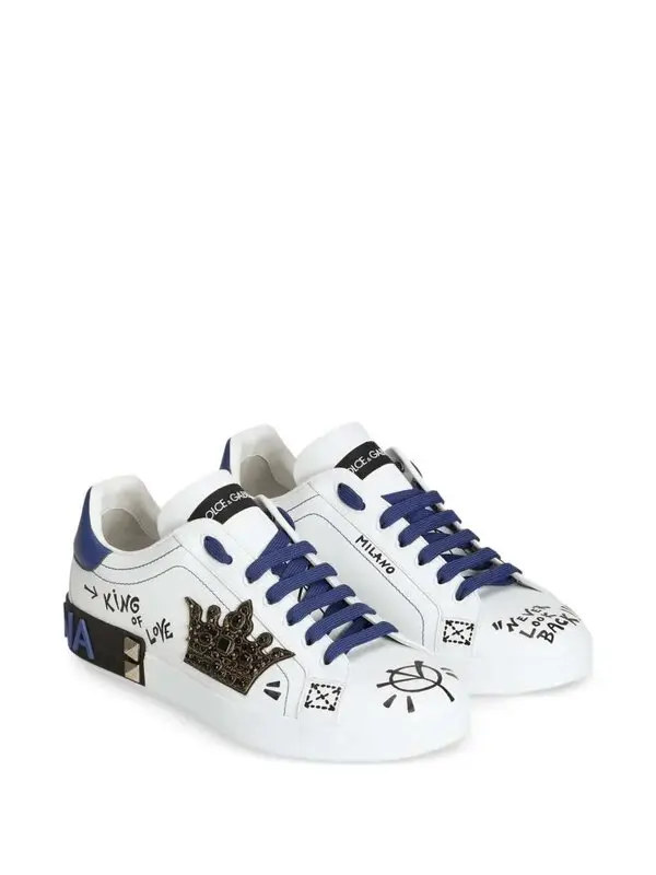 Dolce & Gabbana Portofino Embellished Calfskin Sneakers - Blue