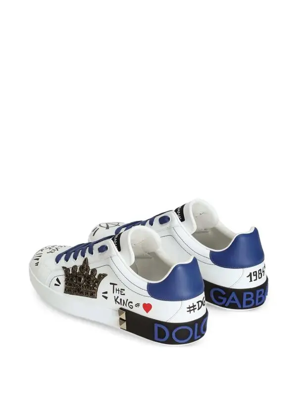 Dolce & Gabbana Portofino Embellished Calfskin Sneakers - Blue