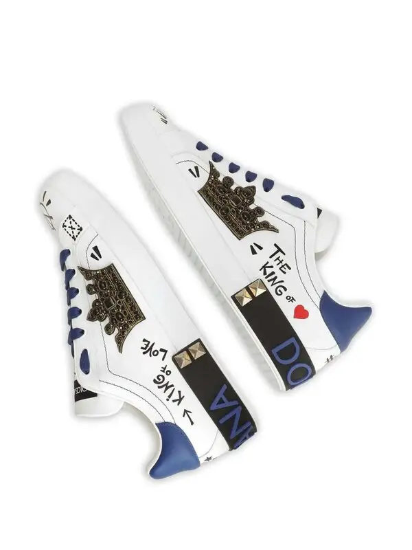 Dolce & Gabbana Portofino Embellished Calfskin Sneakers - Blue