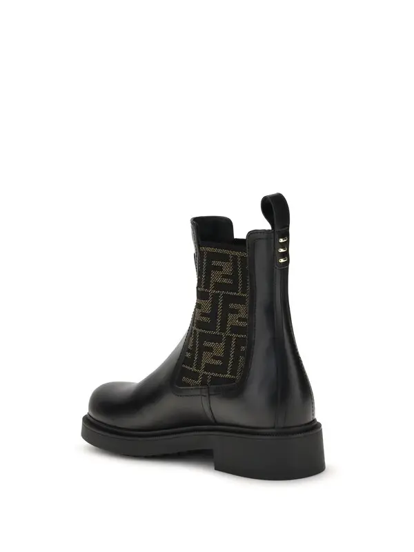 Fendi Ff Leather And Fabric Ankle Boots