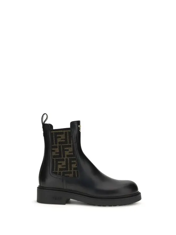Fendi Ff Leather And Fabric Ankle Boots - Black