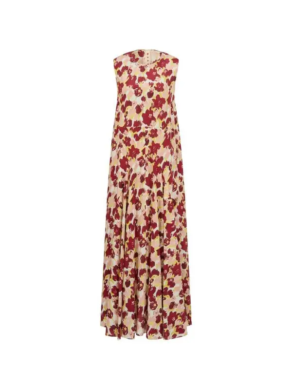 Marni Pleated Floral Silk Maxi Dress - Multicolor