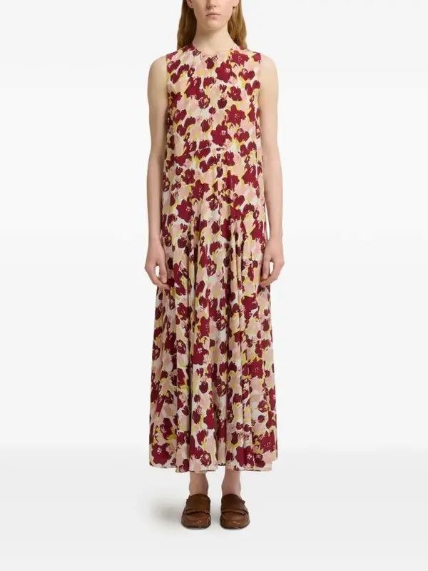 Marni Pleated Floral Silk Maxi Dress - Multicolor