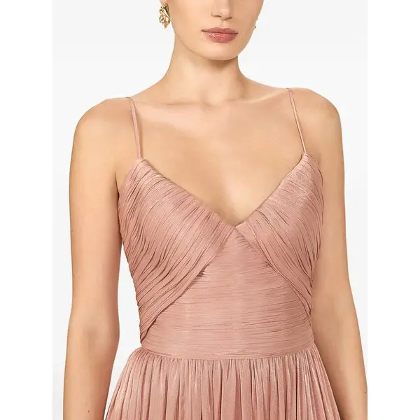 Costarellos Spaghetti Strap V-neck Georgette Gown