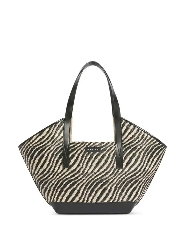Marni Two-tone Raffia Effect Shoulder Bag - Black