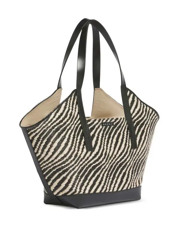 Marni Two-tone Raffia Effect Shoulder Bag - Black