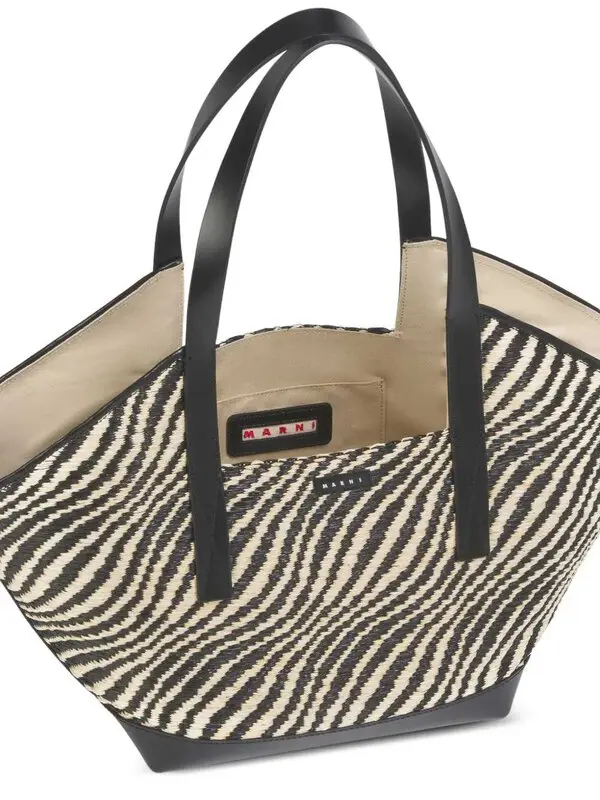 Marni Two-tone Raffia Effect Shoulder Bag - Black