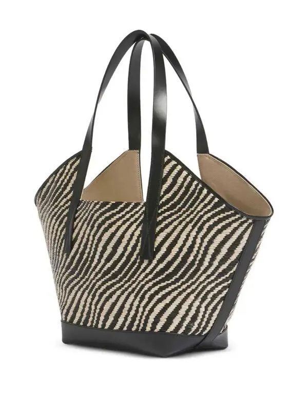 Marni Two-tone Raffia Effect Shoulder Bag - Black
