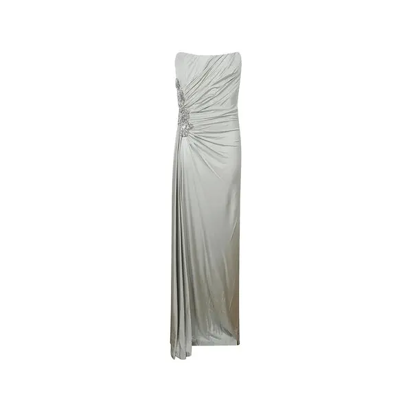 Costarellos Embellished Sleeveless Draped Floor Length Gown