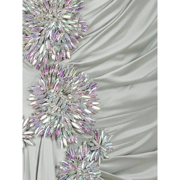 Costarellos Embellished Sleeveless Draped Floor Length Gown