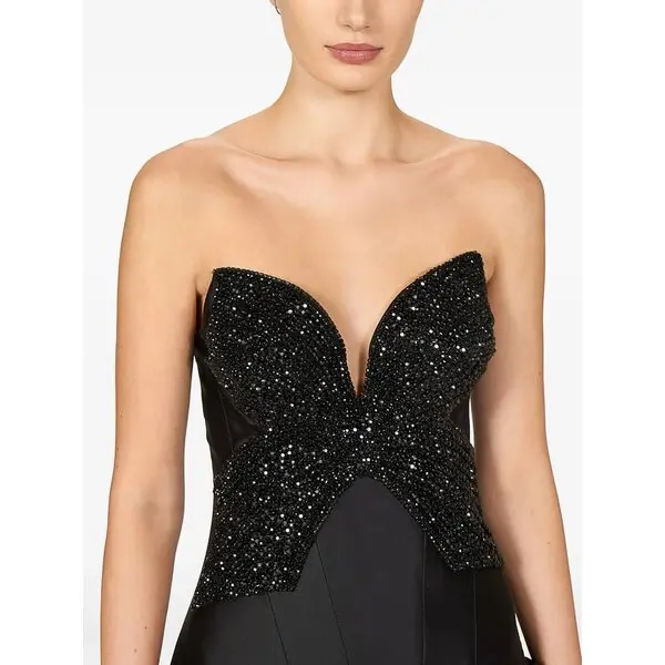 Costarellos Crystal Appliqué Strapless High-low Hem Evening Dress