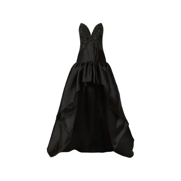 Costarellos Crystal Appliqué Strapless High-low Hem Evening Dress - Black