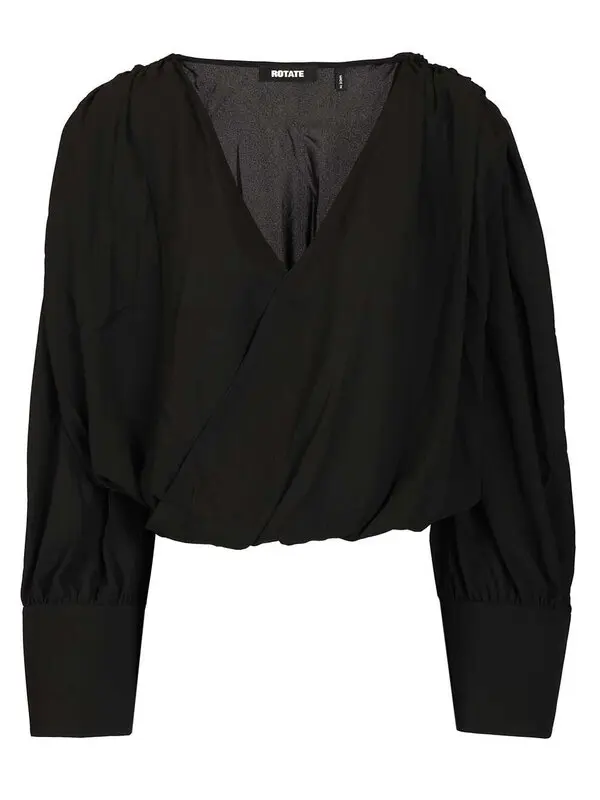 ROTATE BY BIRGER CHRISTENSEN Long Sleeve V-neck Wrap Blouse - Black