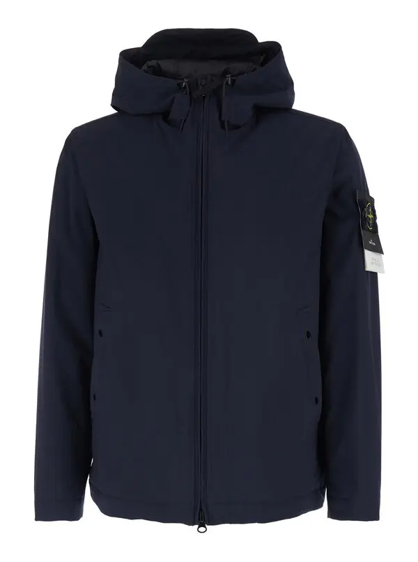 Stone Island Blue Tech Fabric Jacket With Hood And Logo Patch - Multicolor