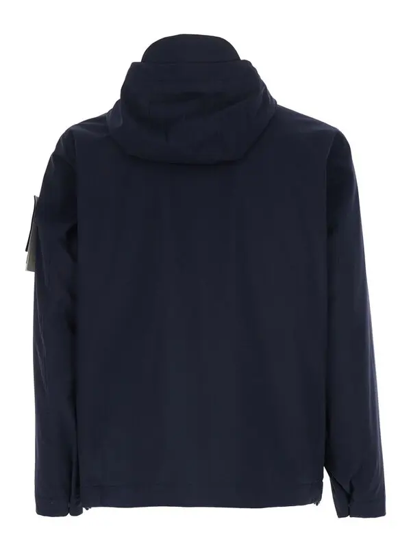 Stone Island Blue Tech Fabric Jacket With Hood And Logo Patch - Multicolor
