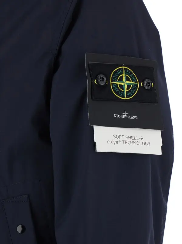 Stone Island Blue Tech Fabric Jacket With Hood And Logo Patch - Multicolor