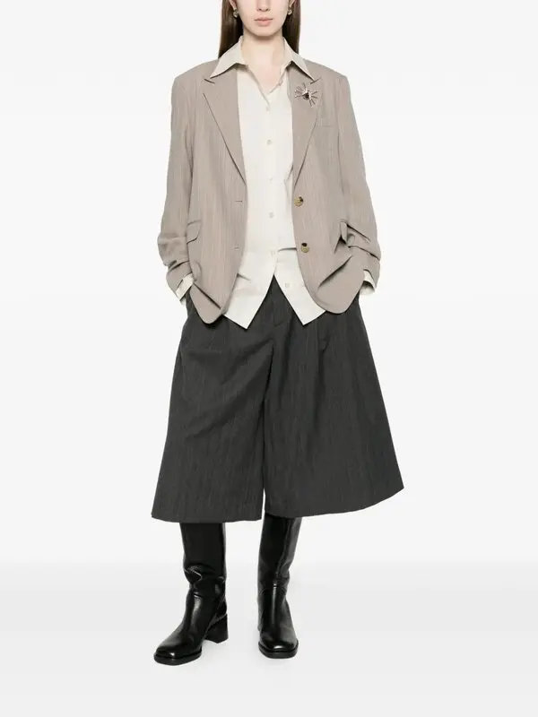 GOLDEN GOOSE Oversized Wool Blend Pinstripe Blazer With Brooch - Multicolor