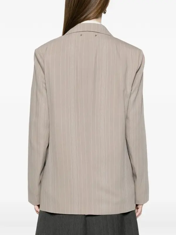 GOLDEN GOOSE Oversized Wool Blend Pinstripe Blazer With Brooch - Multicolor
