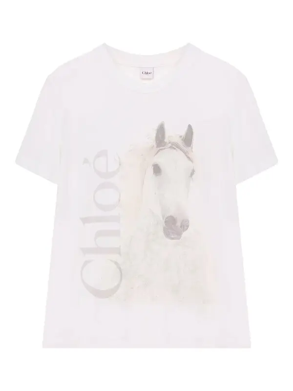 Chloé Faded Horse-print Cotton T-shirt - White
