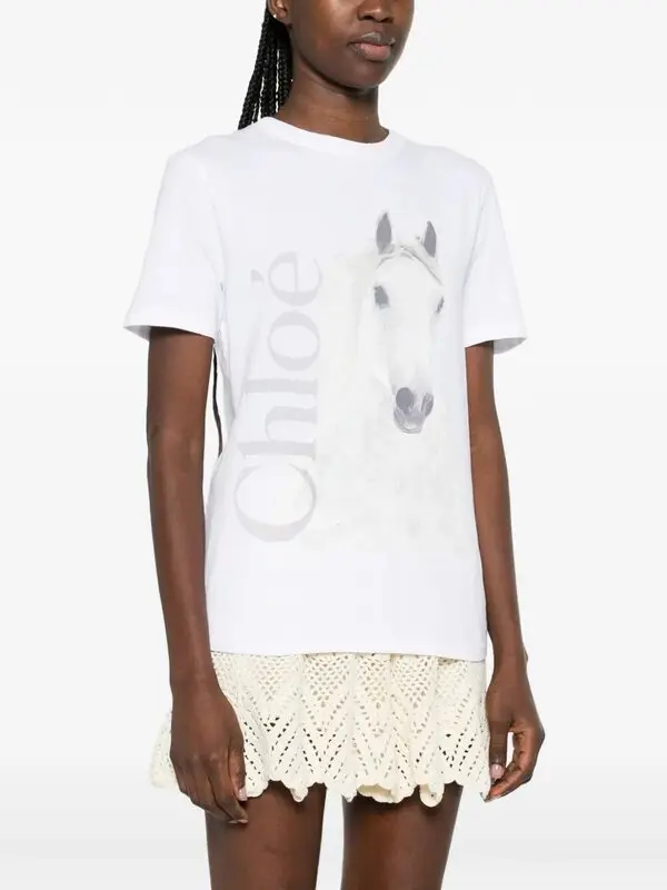Chloé Faded Horse-print Cotton T-shirt - White