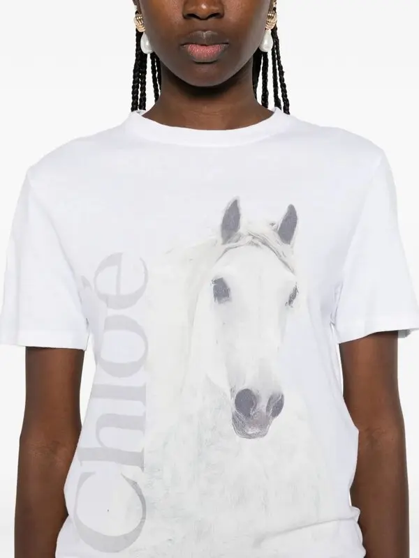 Chloé Faded Horse-print Cotton T-shirt - White