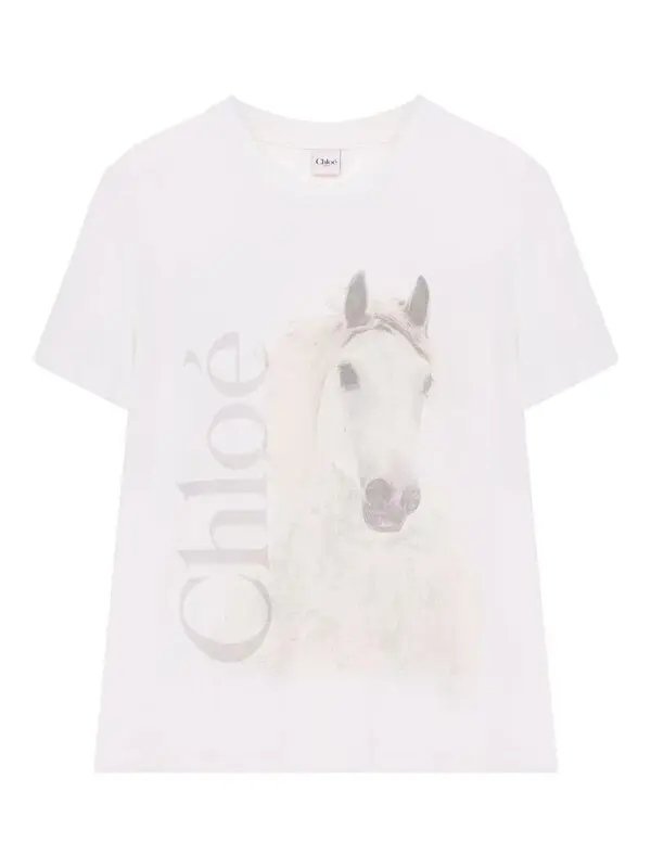 Chloé Faded Horse-print Cotton T-shirt - White