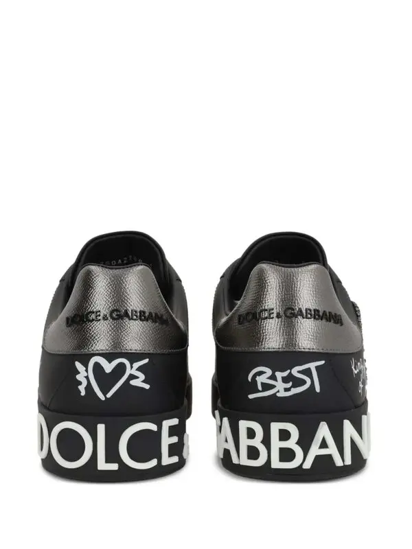 Dolce & Gabbana Portofino Sneakers With Embellished Crown Detail - Black