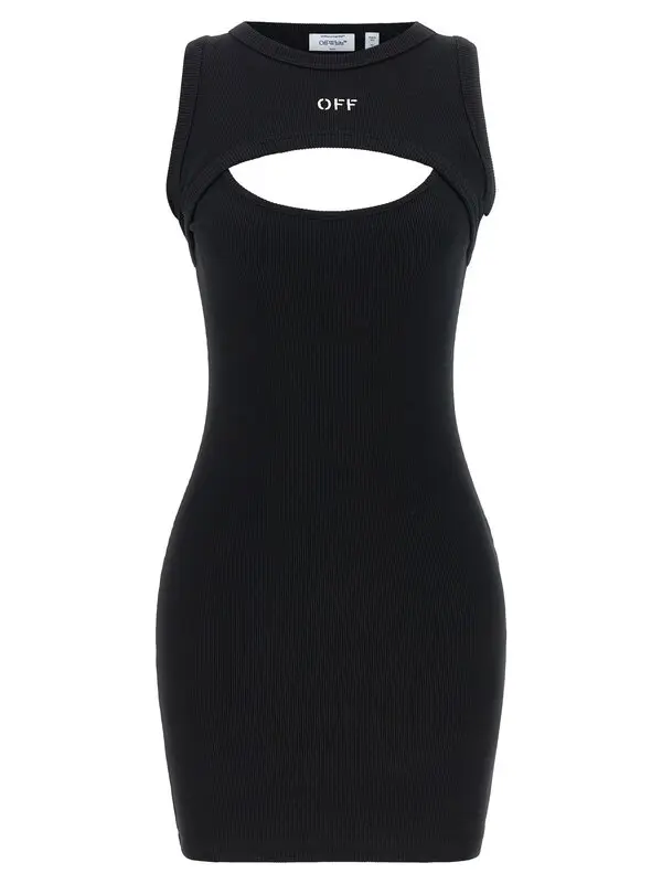 Off-White Ribbed Stretch Cotton Cut-out Mini Dress