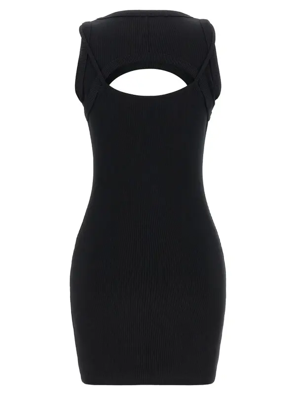 Off-White Ribbed Stretch Cotton Cut-out Mini Dress