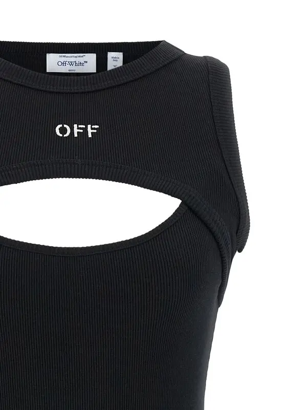 Off-White Ribbed Stretch Cotton Cut-out Mini Dress