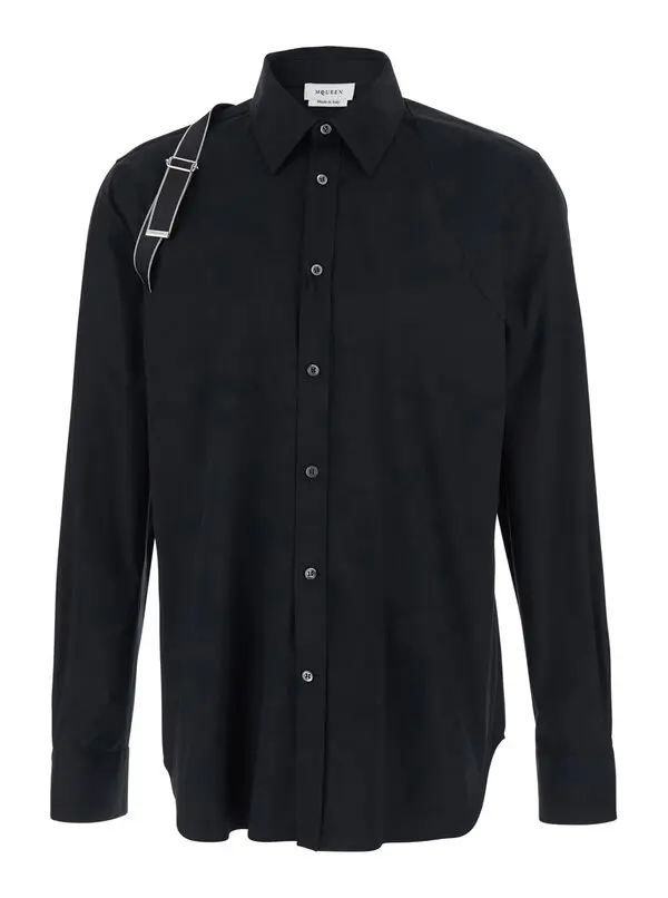 Alexander McQueen Shirt With Classic Collar And Buckle Detail In Cotton For - Black