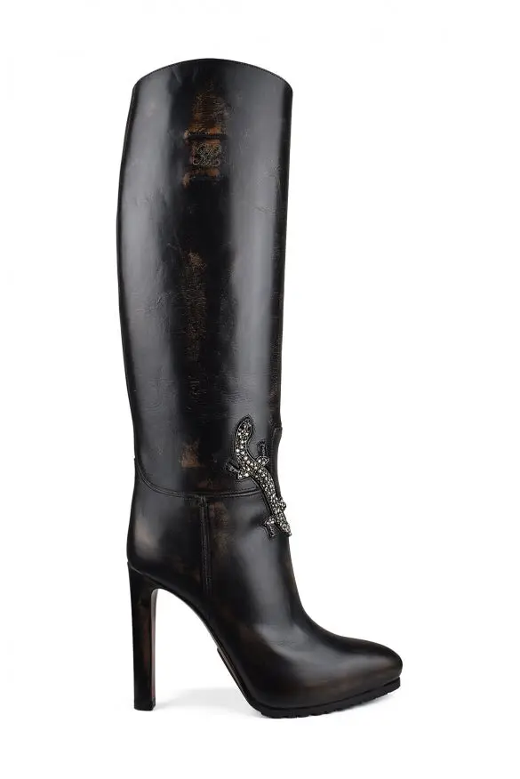 Ralph Lauren Remmy High Heel Leather Boots - Brown