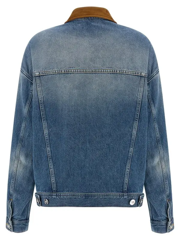 Versace Trucker Denim Jacket With Suede Collar