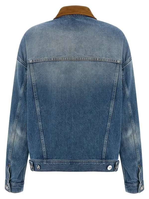 Versace Trucker Denim Jacket With Suede Collar