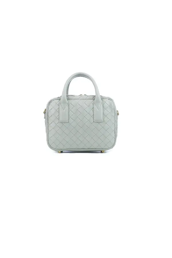 Bottega Veneta Woven Leather Top Handle Bag With Gold Tone Detail