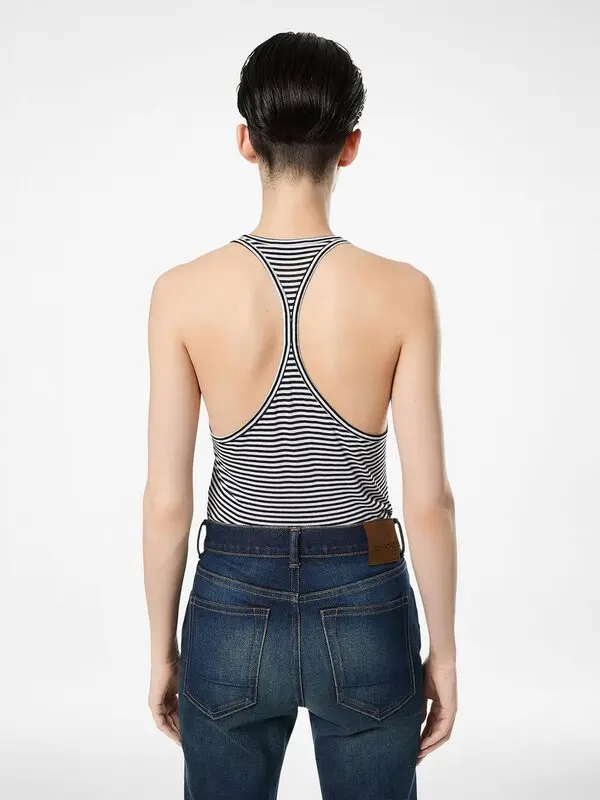 TOM FORD Striped Viscose Tank Top With Tonal Tf Embroidered Logo - Black