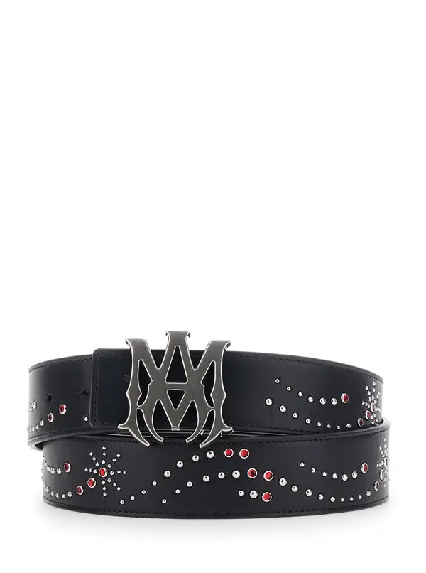 Amiri Studded Leather Belt With Logo Buckle - Multicolor