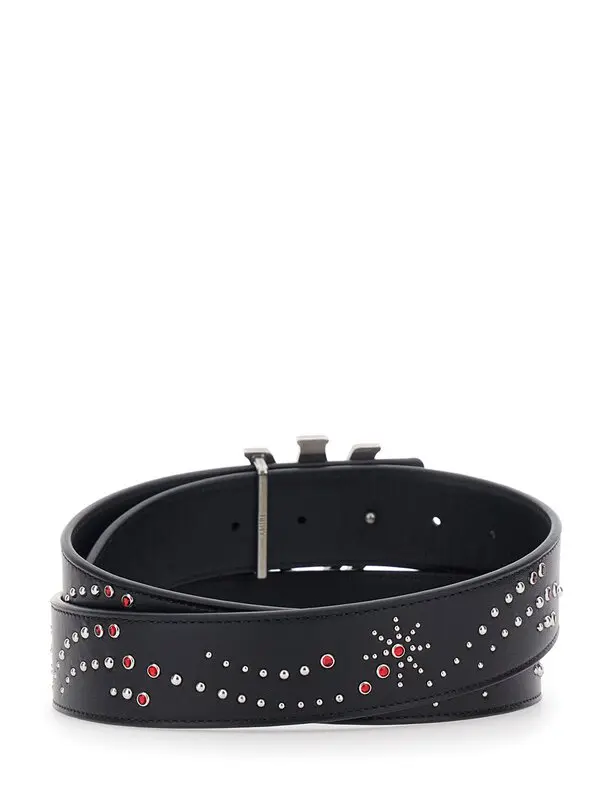Amiri Studded Leather Belt With Logo Buckle - Multicolor